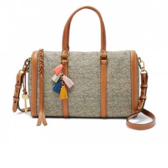 Fossil | Bags | Fossil Kendall Satchel Boho Neutral Straw Leather ...